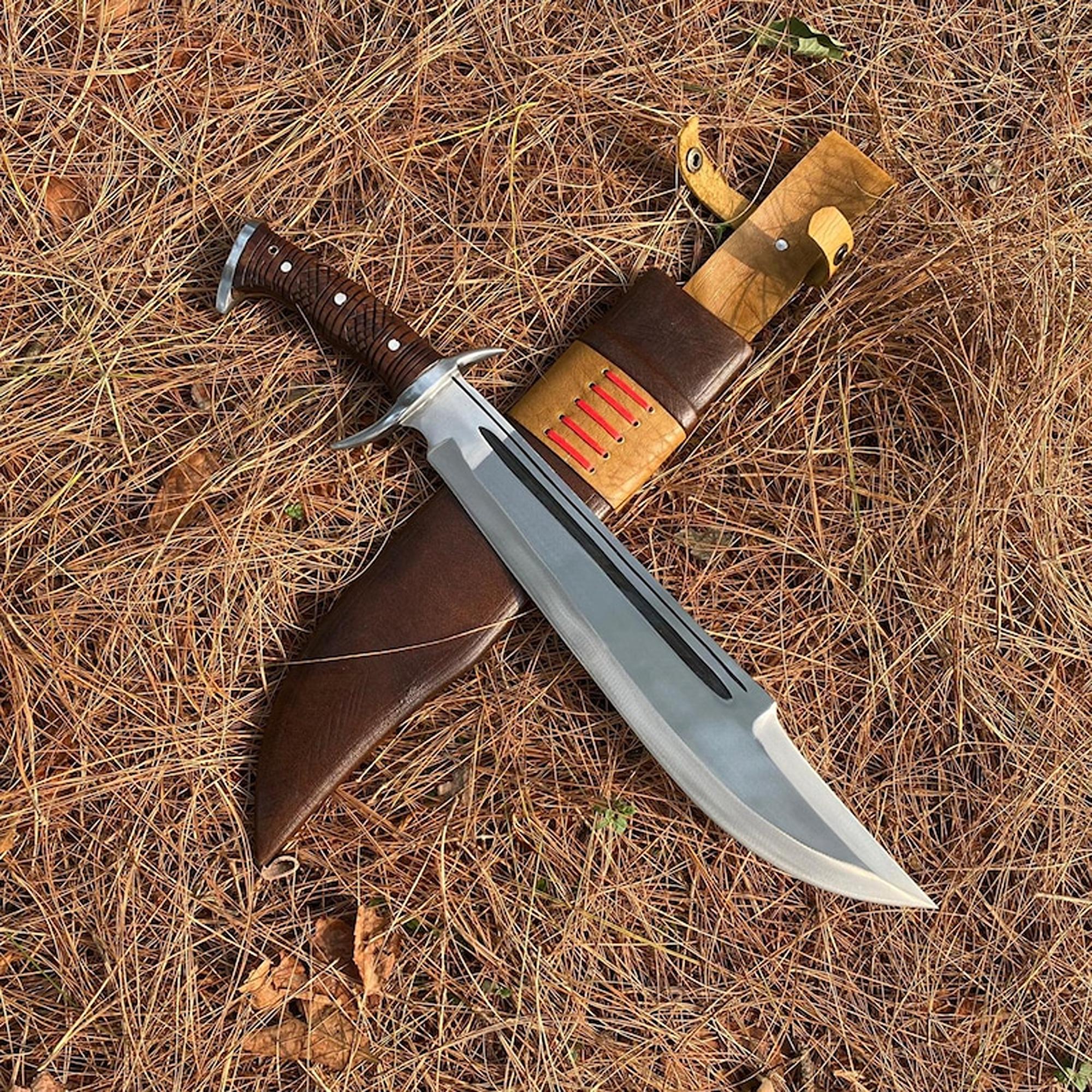 Hand Forged 15-inch Bowie Knife: 5160 Leaf Spring Steel Bushcraft Tool ...