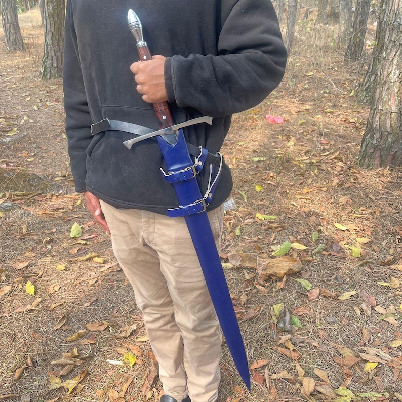 28 Inch Handmade Viking Sword With Blue Sheath Balanced Oil Tempered ...