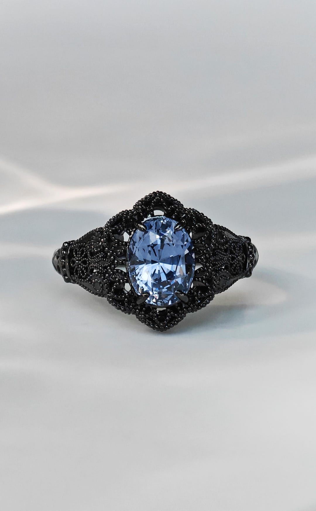 Vintage Oval Shape Color Change Spinel Black Engagement Ring Set Black ...