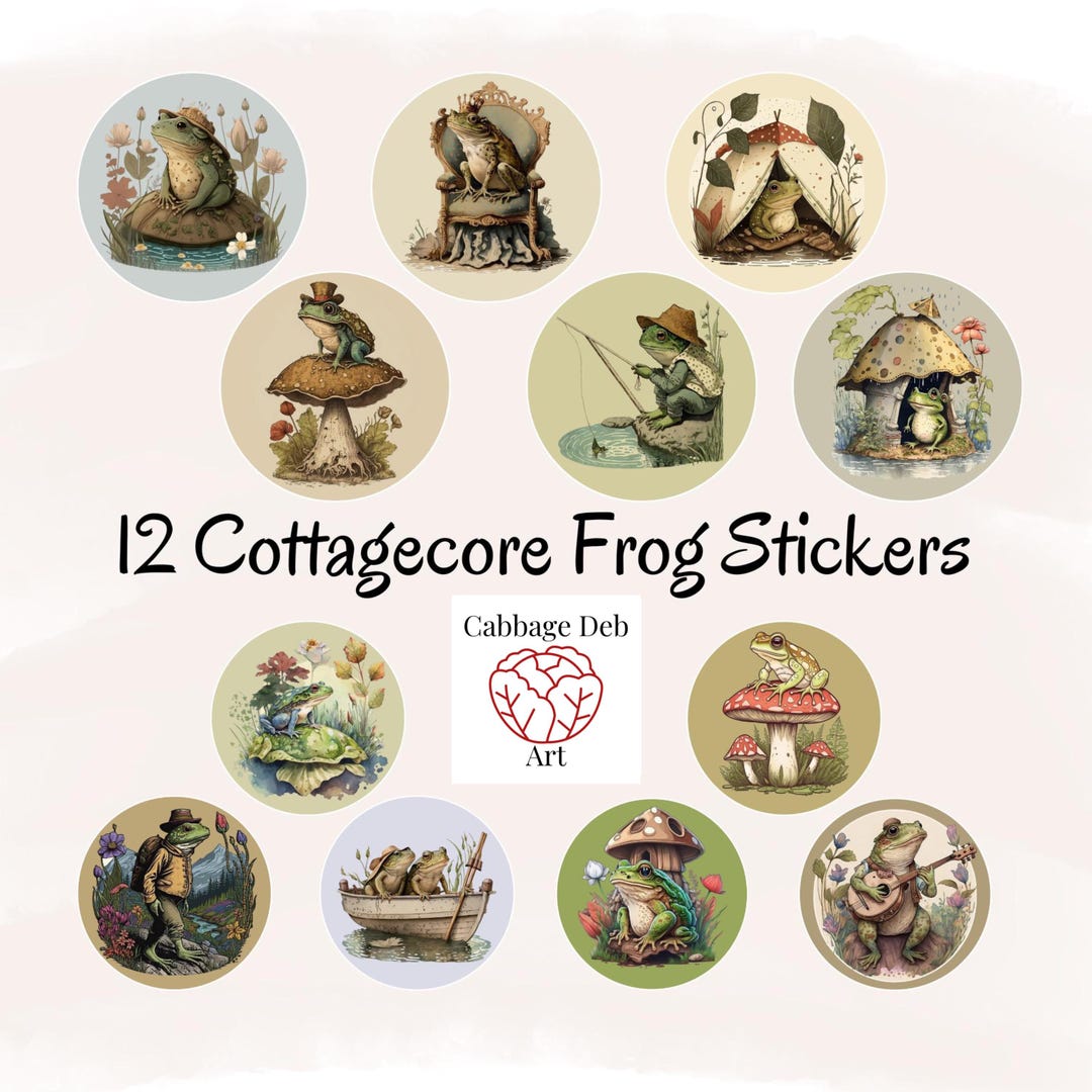 12 Cottagecore Frog Stickers/instant Digital Download/twelve Round ...
