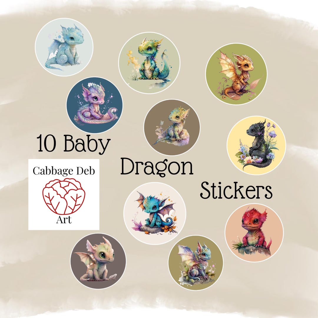 Baby Dragon Stickers, 10 Colorful Cute Baby Dragon Stickers, Digital ...