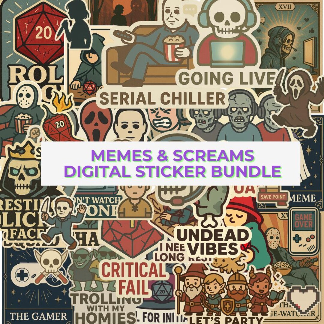 Gamer and Horror Digital Sticker Bundle, Dnd RPG Printable Sticker Set ...
