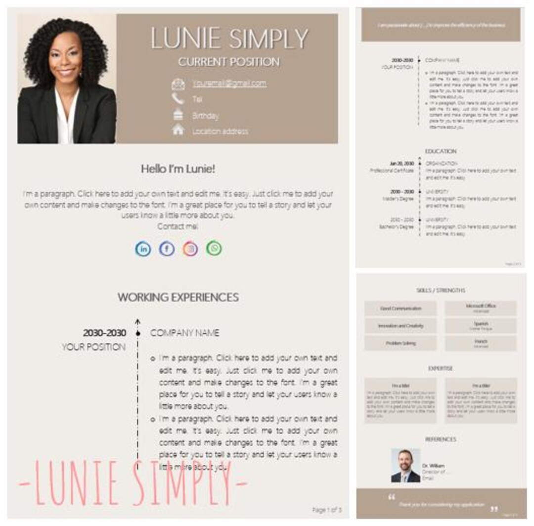 Resume Template CV Template Vanilla Latte for Men and Women resume and ...