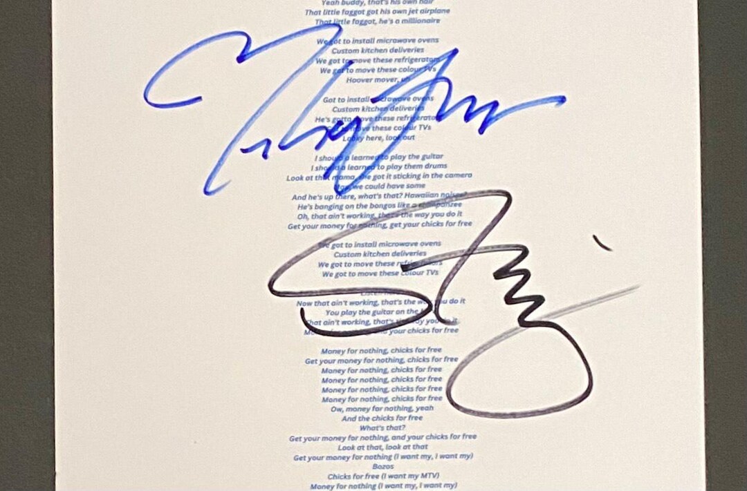 Mark Knopfler Dire Straits and Sting Autograph on A4 Music Sheet With ...