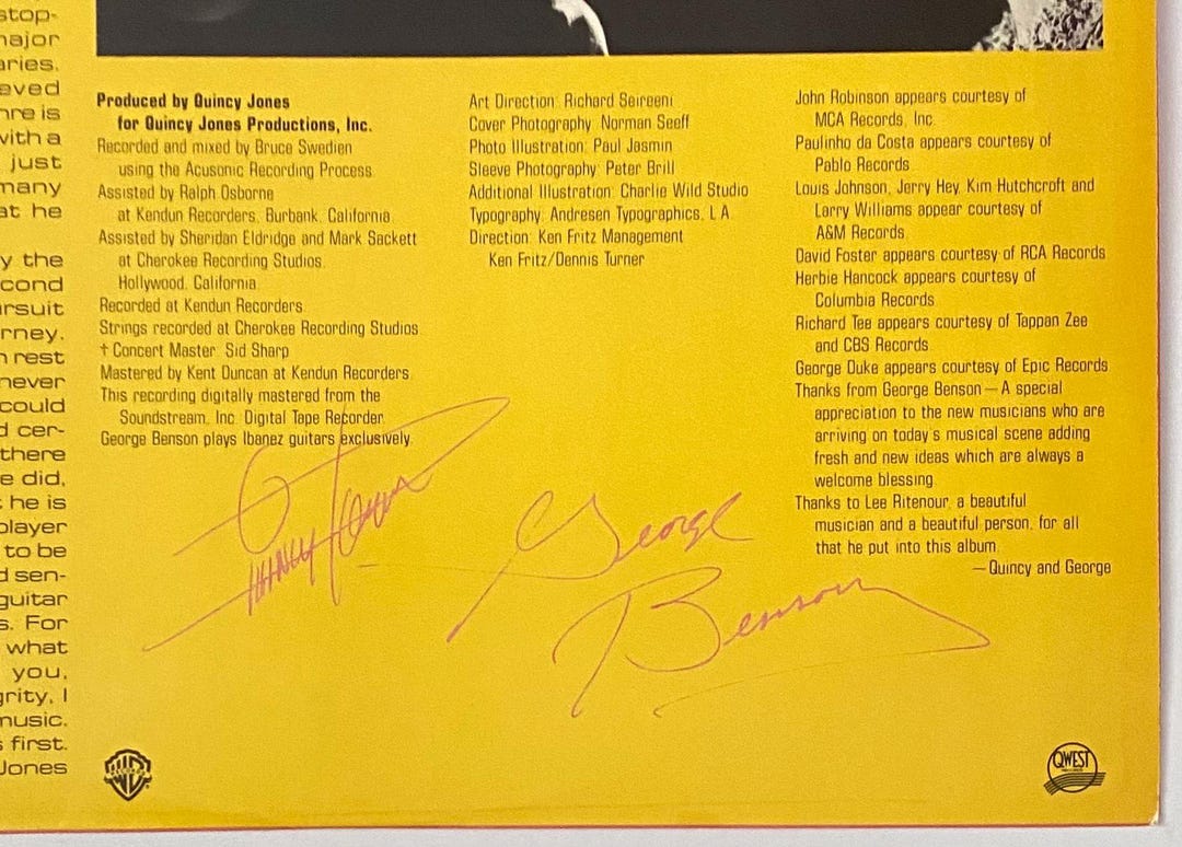 George Benson and Quincy Jones Autograph on LP Inner Sleeve - Etsy