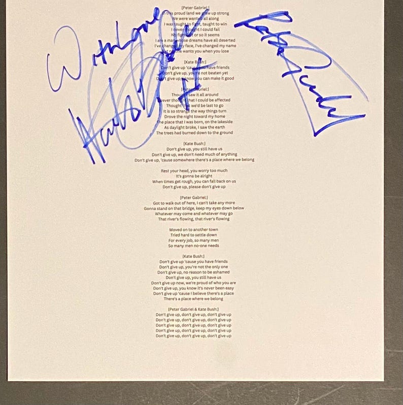Peter Gabriel and Kate Bush Autograph A4 Sheet With COA - Etsy