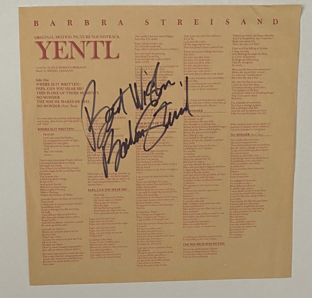 Barbra Streisand Yentl Autograph on LP Inner Sleeve With COA - Etsy