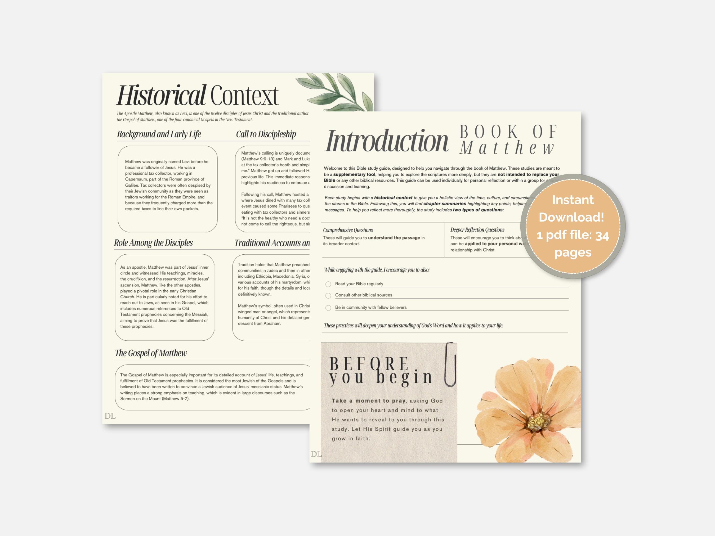 Matthew Bible Study Guide: New Testament Overview (digital Download) - Etsy