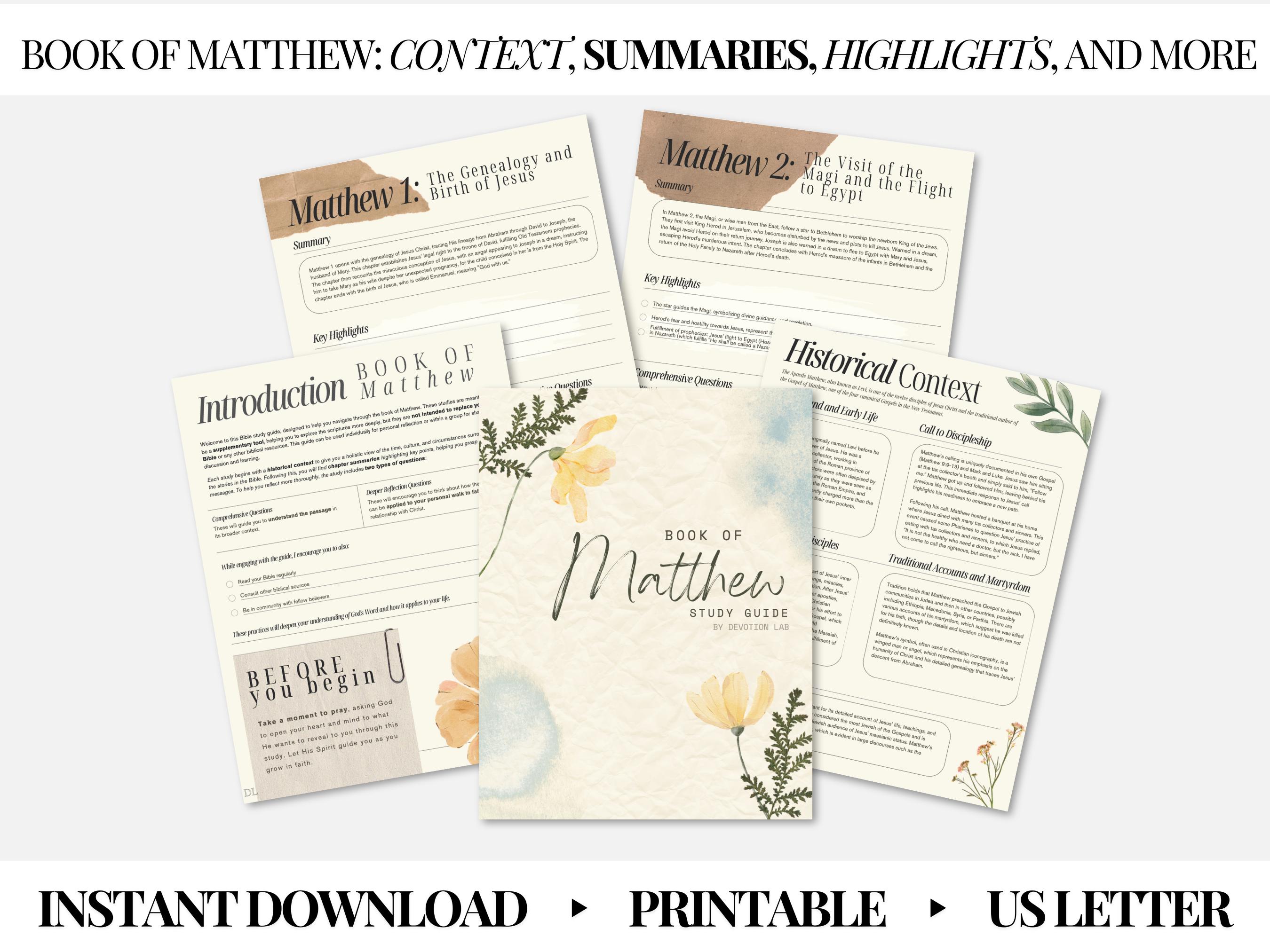 Matthew Bible Study Guide: New Testament Overview (digital Download) - Etsy