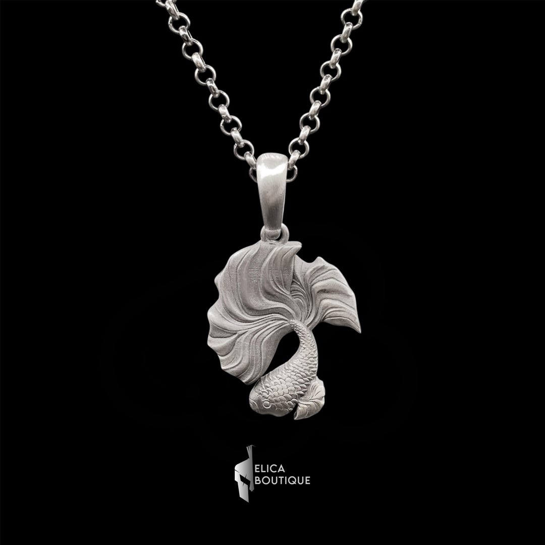 Betta Fish Pendant Necklace, Sterling Silver Animal Jewelry, Handmade ...