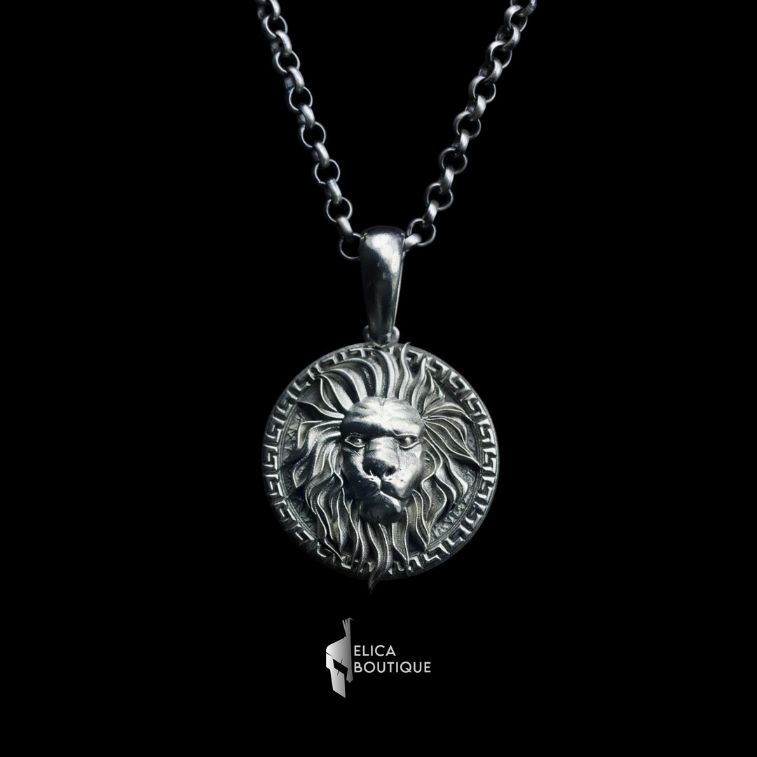 Lion Medallion Necklace 925 Sterling Silver, Nemean Lion Locket Pendant ...
