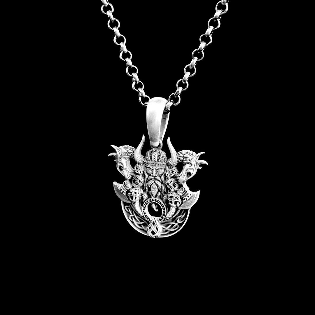 Odin Pendant Necklace, Norse God Jewelry With Raven and Shield, Viking Mythology Necklace ...