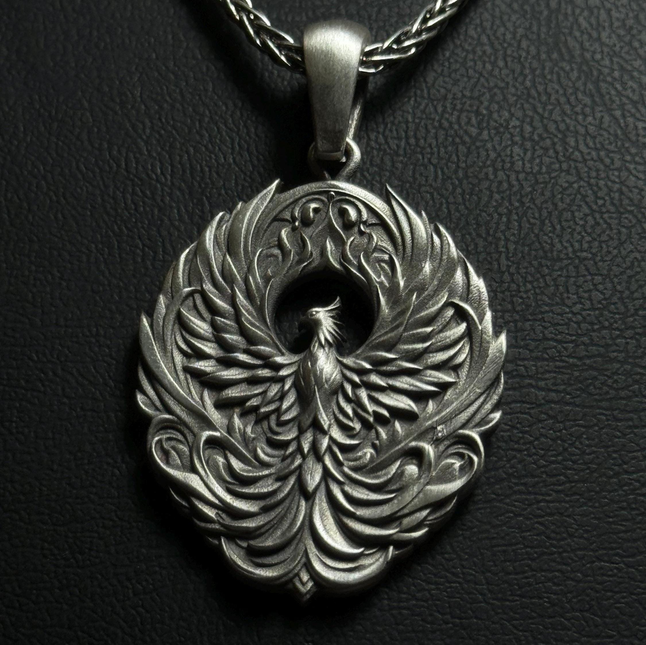 Phoenix Necklace Sterling Silver, Pendant, Statement Necklace for Goth ...