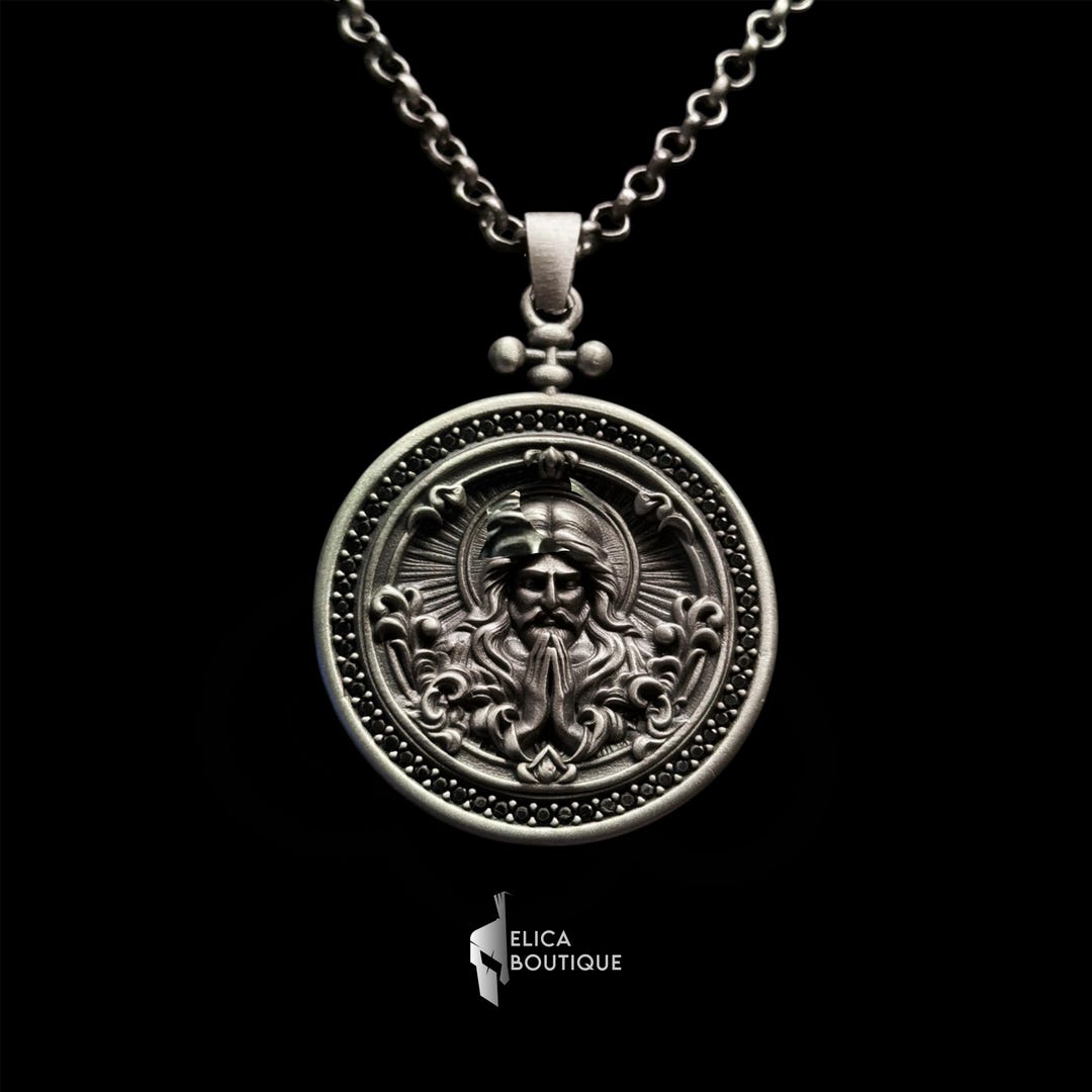 Vintage Jesus Prayer Medallion Pendant Necklace for Men, Sacred ...