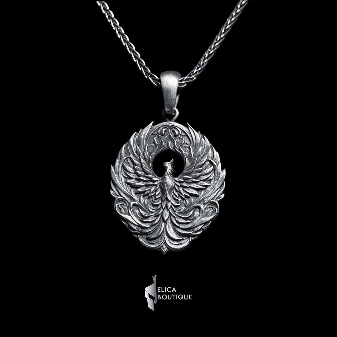 Phoenix Necklace Sterling Silver, Pendant, Statement Necklace for Goth ...