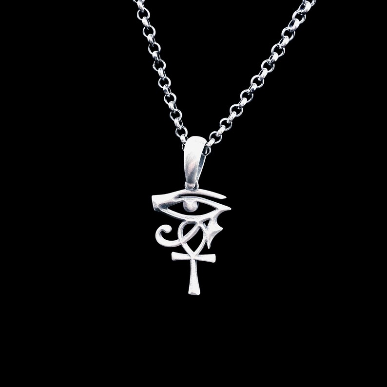Silver Ankh Men Neckalce, Eye of Horus and Ankh Fantasy Charm Pendant ...