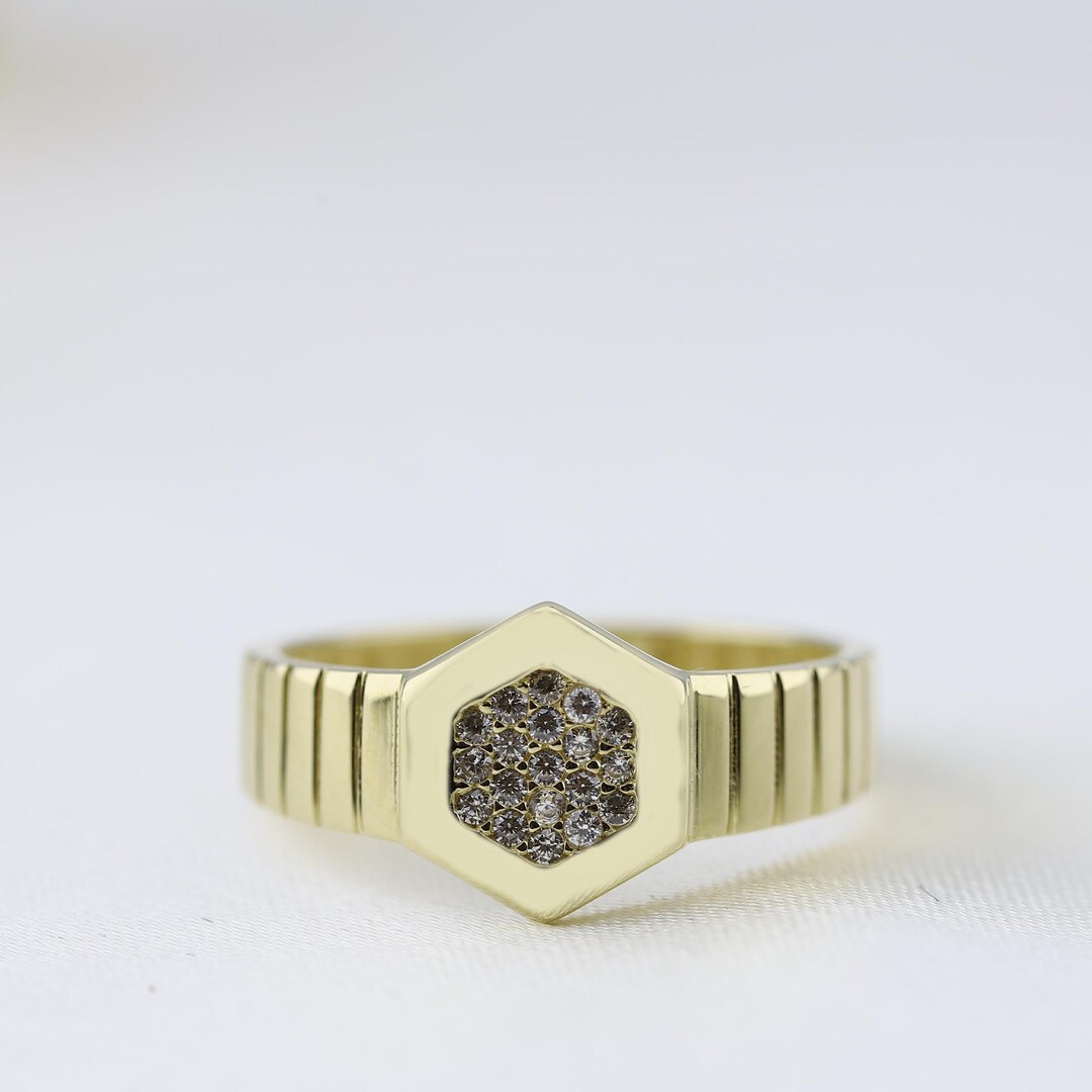 14K Solid Gold Hexagon Ring,real Gold Honeycomb Ring,dainty Ring for ...