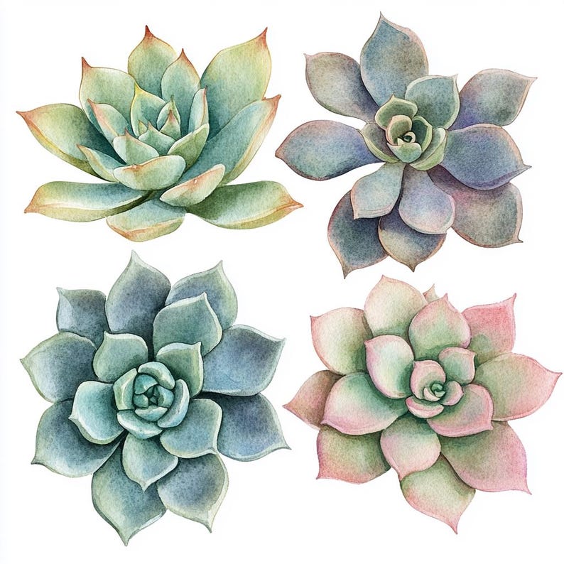14 Watercolor Succulent - Botanical Illustrations , 14 High-quality ...