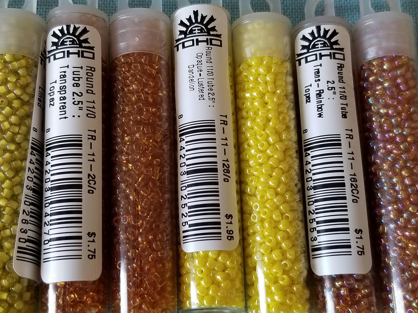 TOHO Seed Beads- 11/0 Size 2.5" Tube, Japanese Seed Beads, Lemon, Topaz ...