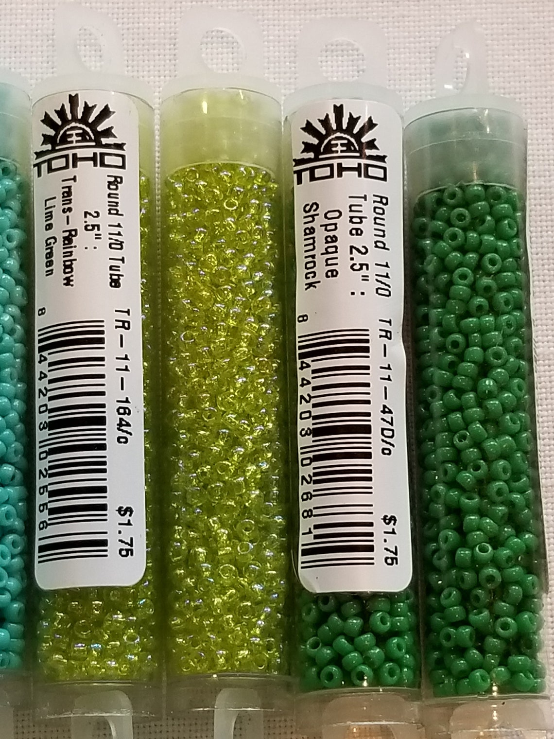 TOHO Seed Beads- 11/0, 2.5" Tube- 9 Grams-greens, Sour Apple, Turquoise ...