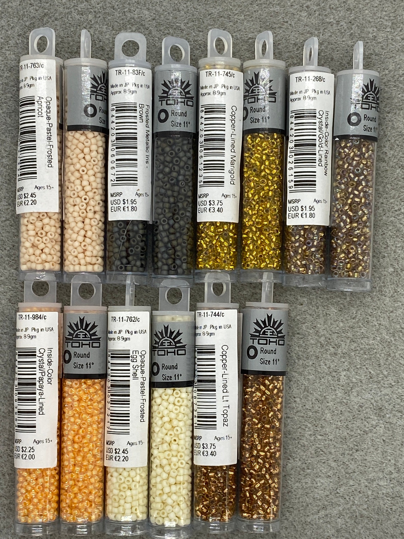 TOHO Seed Beads- 11/0 Size 2.5" Tube, Japanese Seed Beads, Lemon, Topaz ...