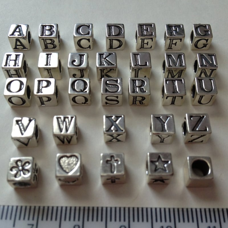 Large Silver Alphabet Beads 1' - Etsy