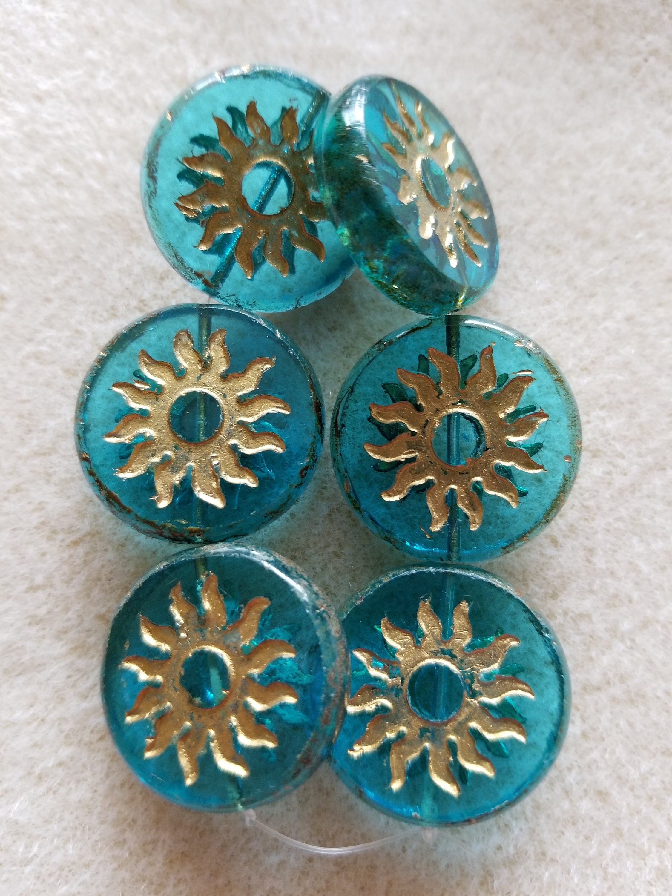 Czech Glass Sun Coin Bead - 22mm Sun Coin Bead- 1 or 2 Pcs- Turquoise ...
