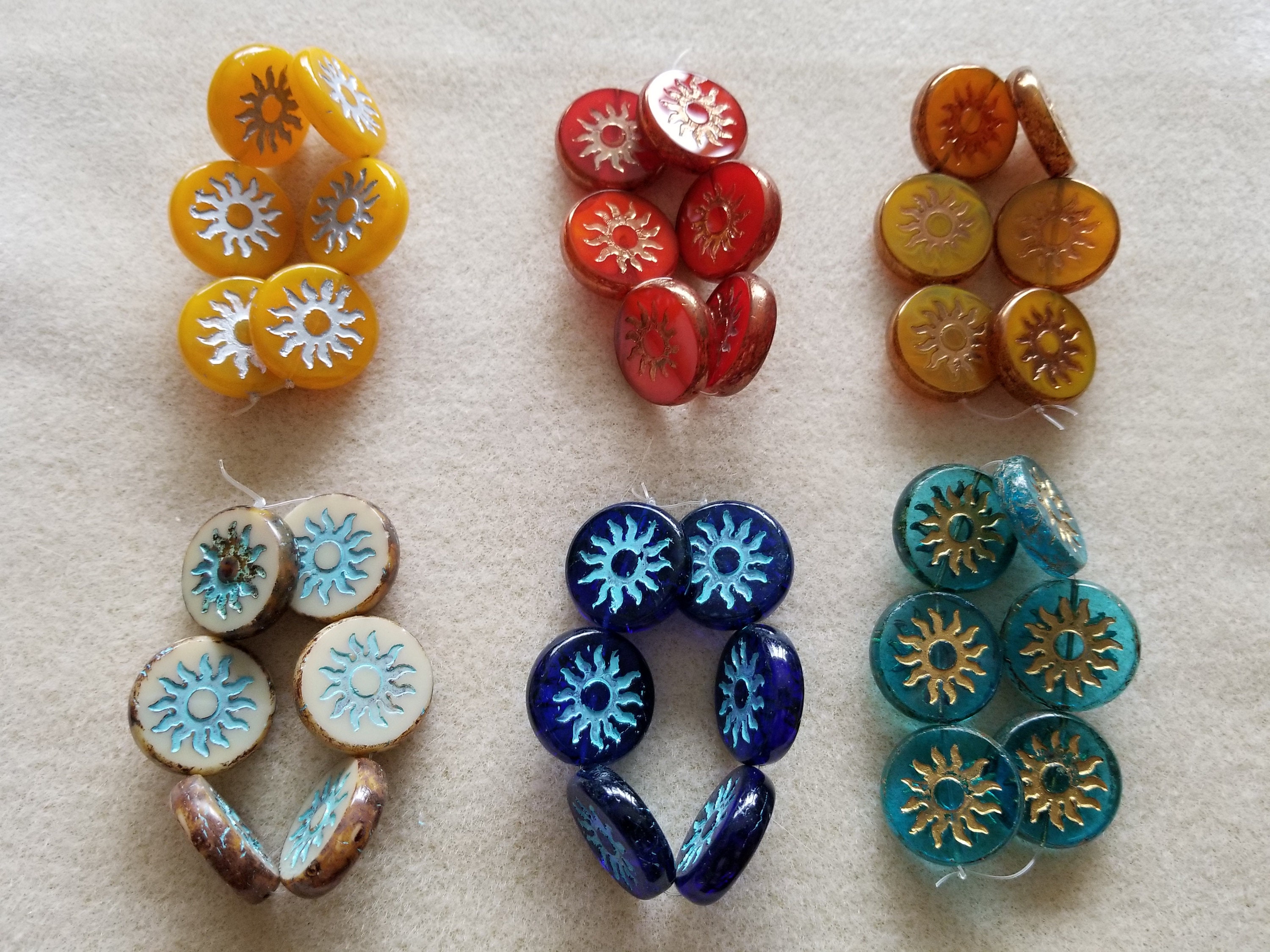 Czech Glass Sun Coin Bead - 22mm Sun Coin Bead- 1 or 2 Pcs- Turquoise ...