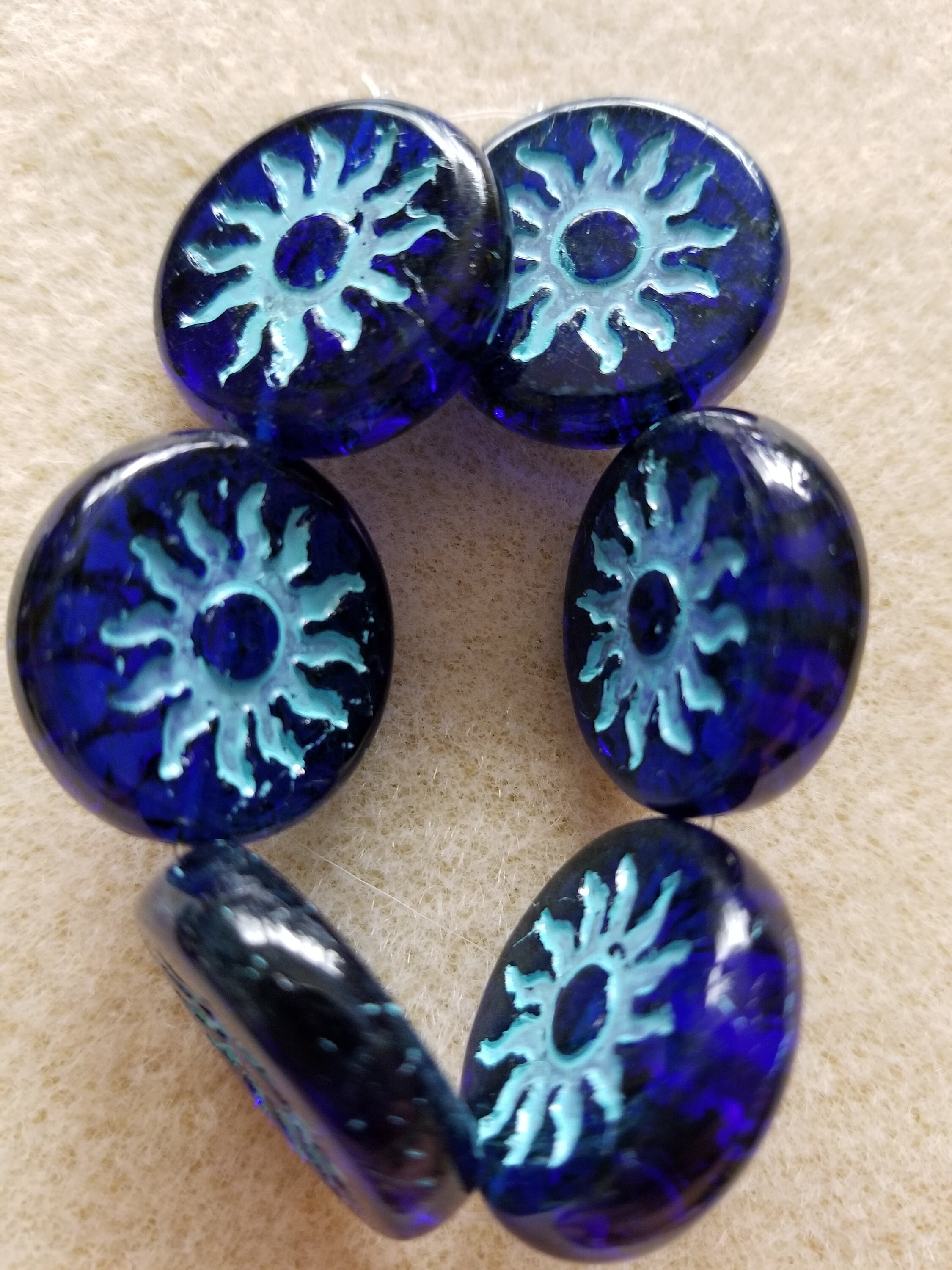 Czech Glass Sun Coin Bead - 22mm Sun Coin Bead- 1 or 2 Pcs- Turquoise ...