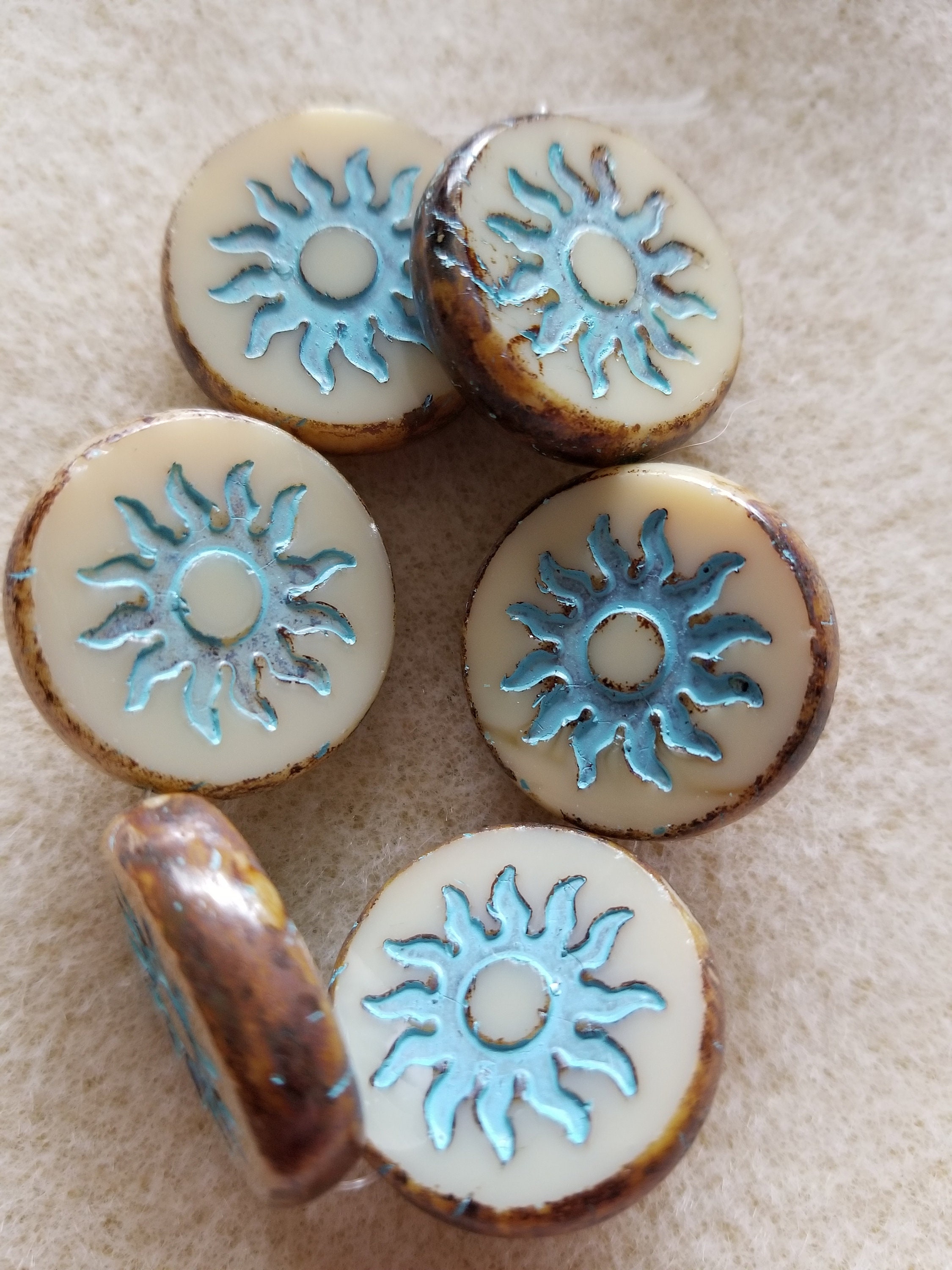 Czech Glass Sun Coin Bead - 22mm Sun Coin Bead- 1 or 2 Pcs- Turquoise ...