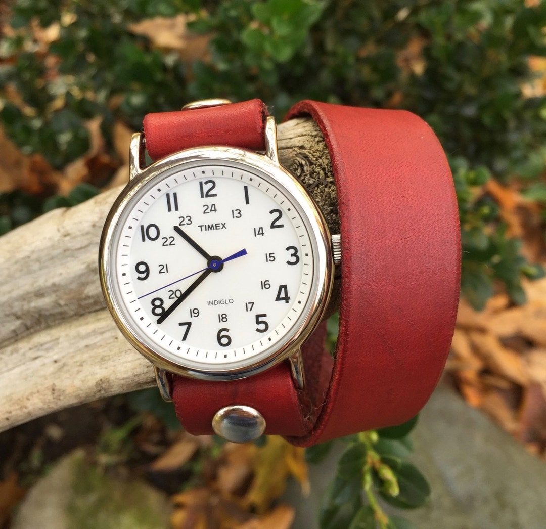 Red Wrap Watch-timex-leather Watch-fossil-bracelet-handmade Watch ...