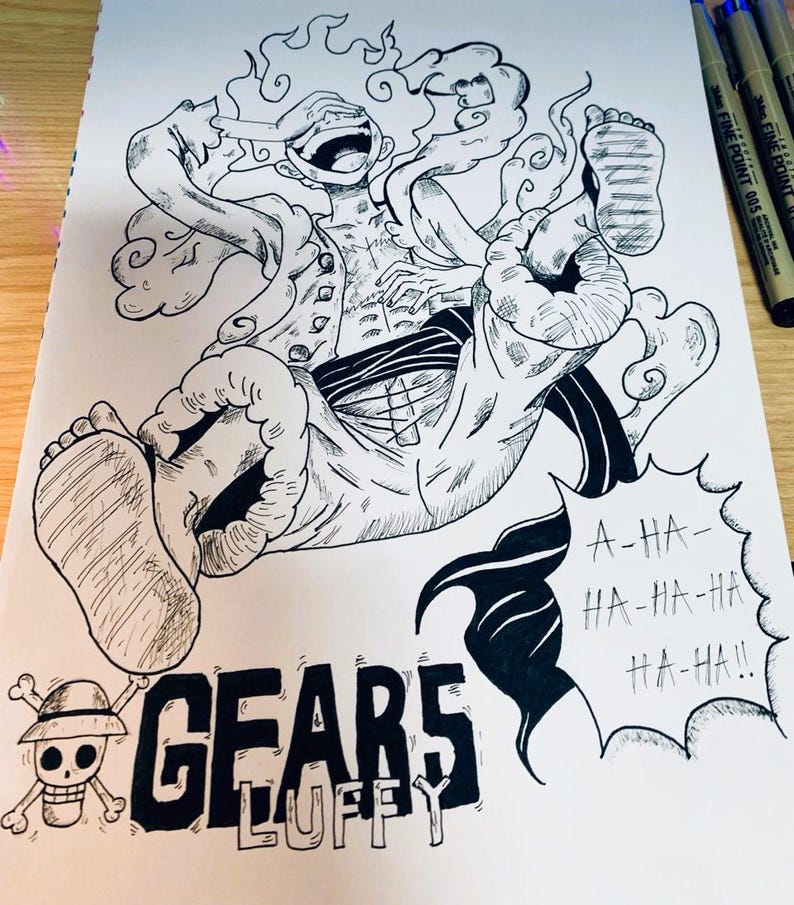 Gear 5 Drawing of Luffy - Handmade Manga Style Drawing of Luffy | One ...
