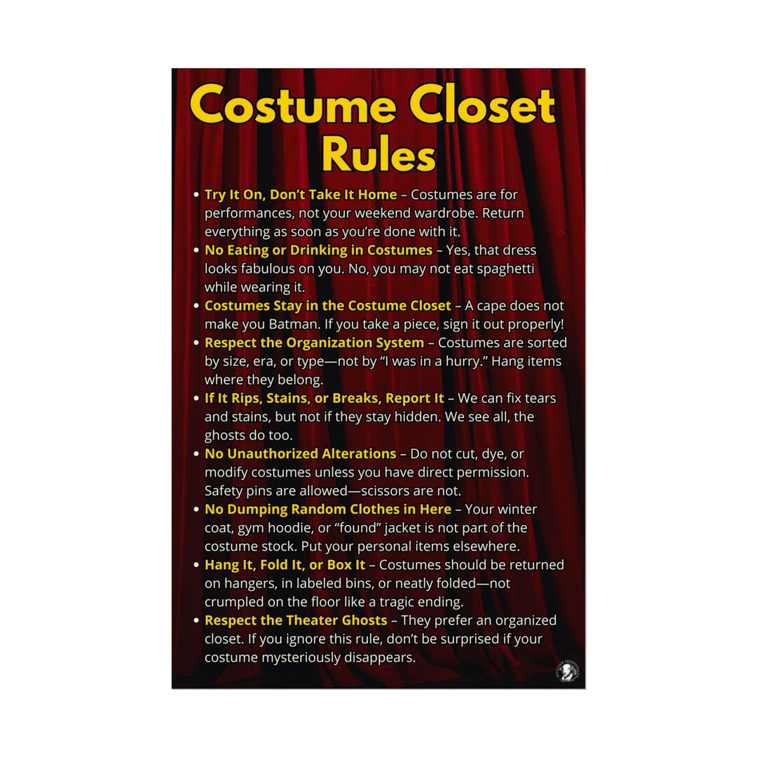 Theatre Classroom Decor - "costume Closet Rules" Poster - Drama ...