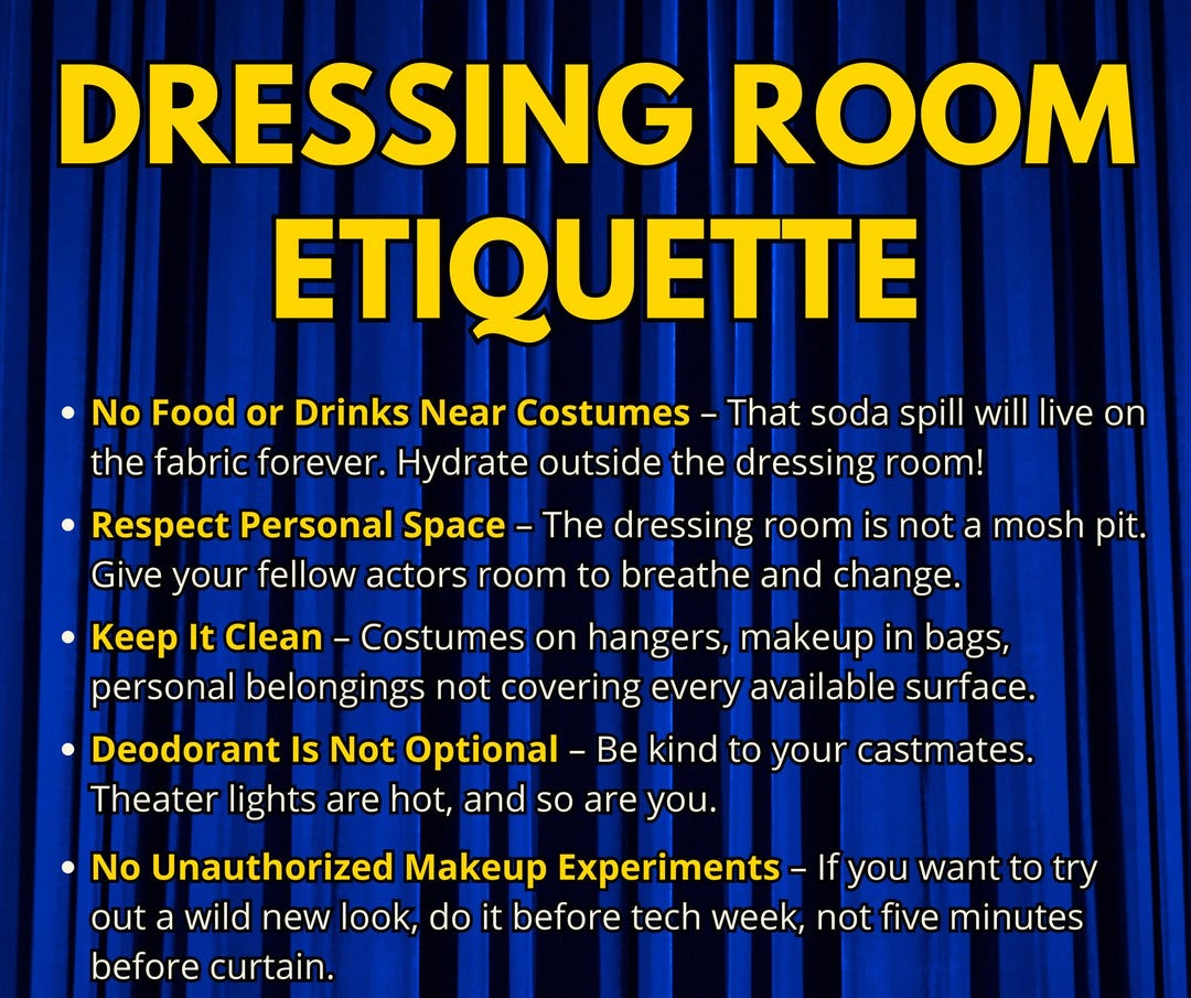 Dressing Room Etiquette Poster - Theater Classroom or Green Room Sign ...