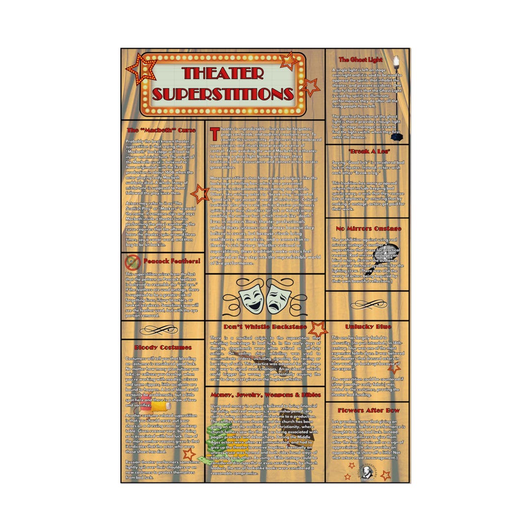 Theater Superstitions and Traditions Poster - Stage & Acting Decor ...
