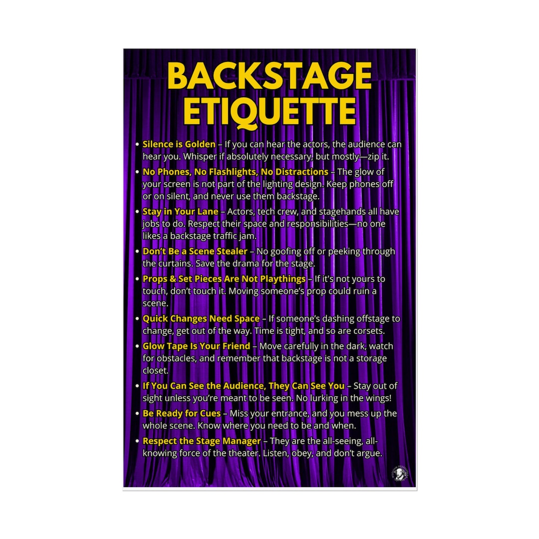 Backstage Etiquette Poster: Theater Classroom Rules - Drama Club Decor ...