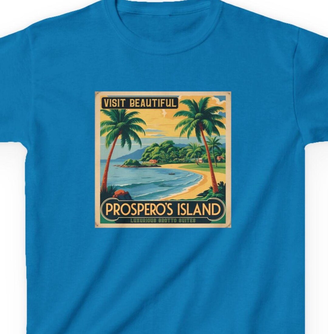 Prospero's Island Vintage Travel Poster Kids Tee | Tropical Palm Beach ...