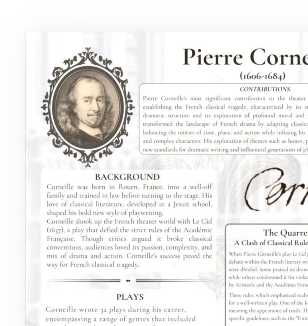 Pierre Corneille French Neoclassical Theater Poster: Drama Classroom ...