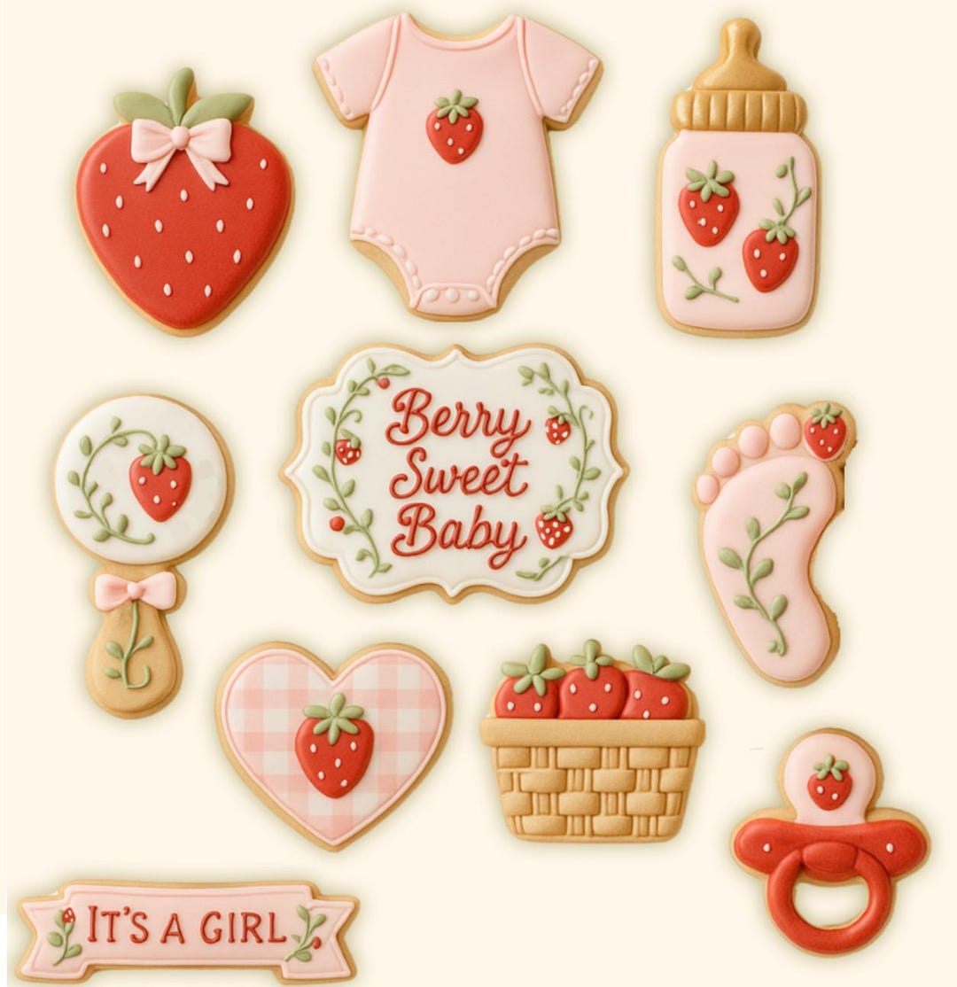 Berry Sweet Baby Shower Cookies – “it’s a Girl” Strawberry Theme ...