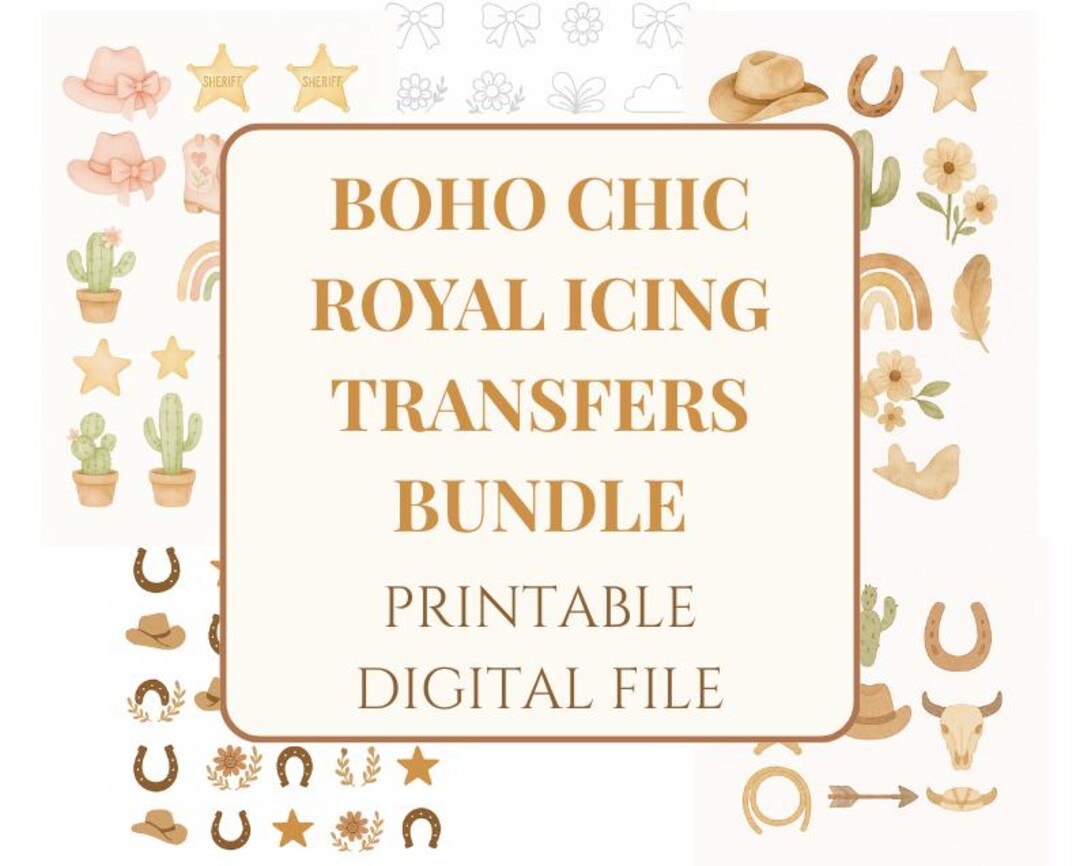 Western Boho Royal Icing Transfer Sheet Bundle – Cowgirl Hats, Cacti ...