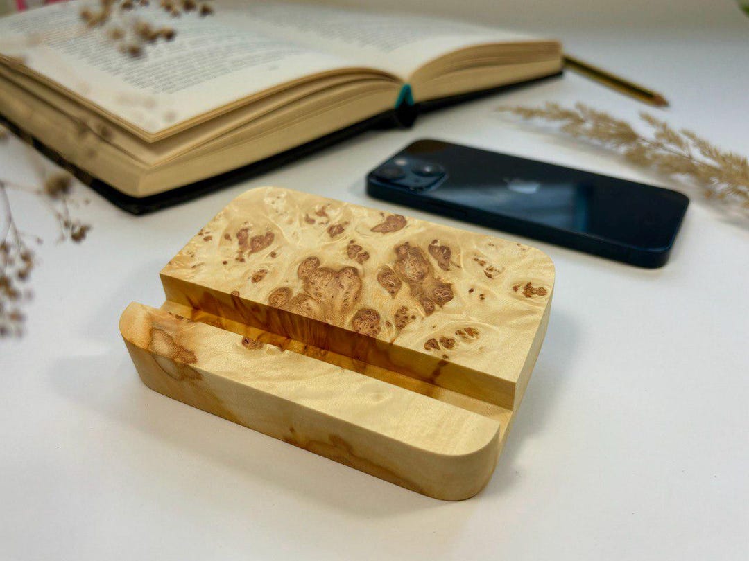 Maple Burl Wooden Phone Stand, Natural Pattern - Etsy
