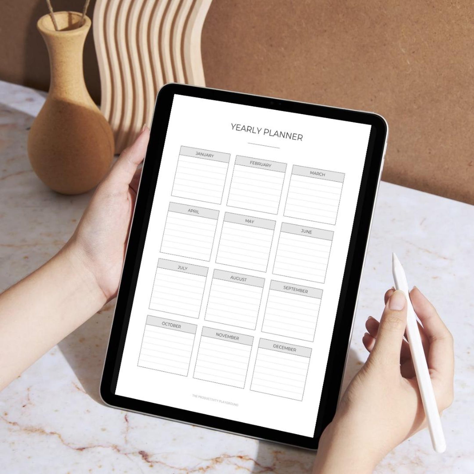 Black and White Blank Yearly Planner, Portrait Instant Print, Yearly ...