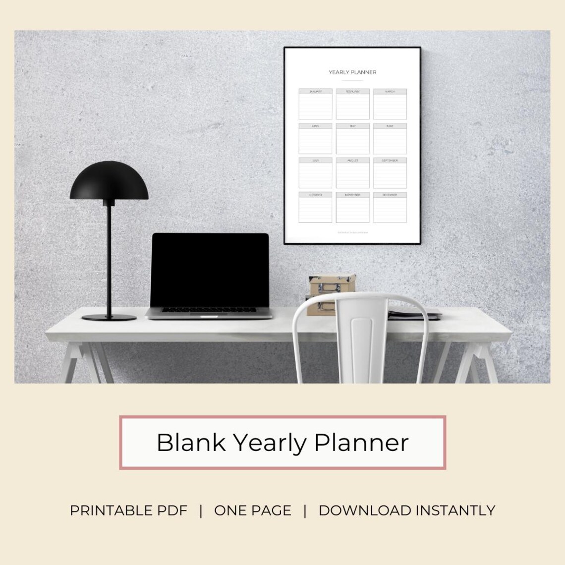 Black and White Blank Yearly Planner, Portrait Instant Print, Yearly ...