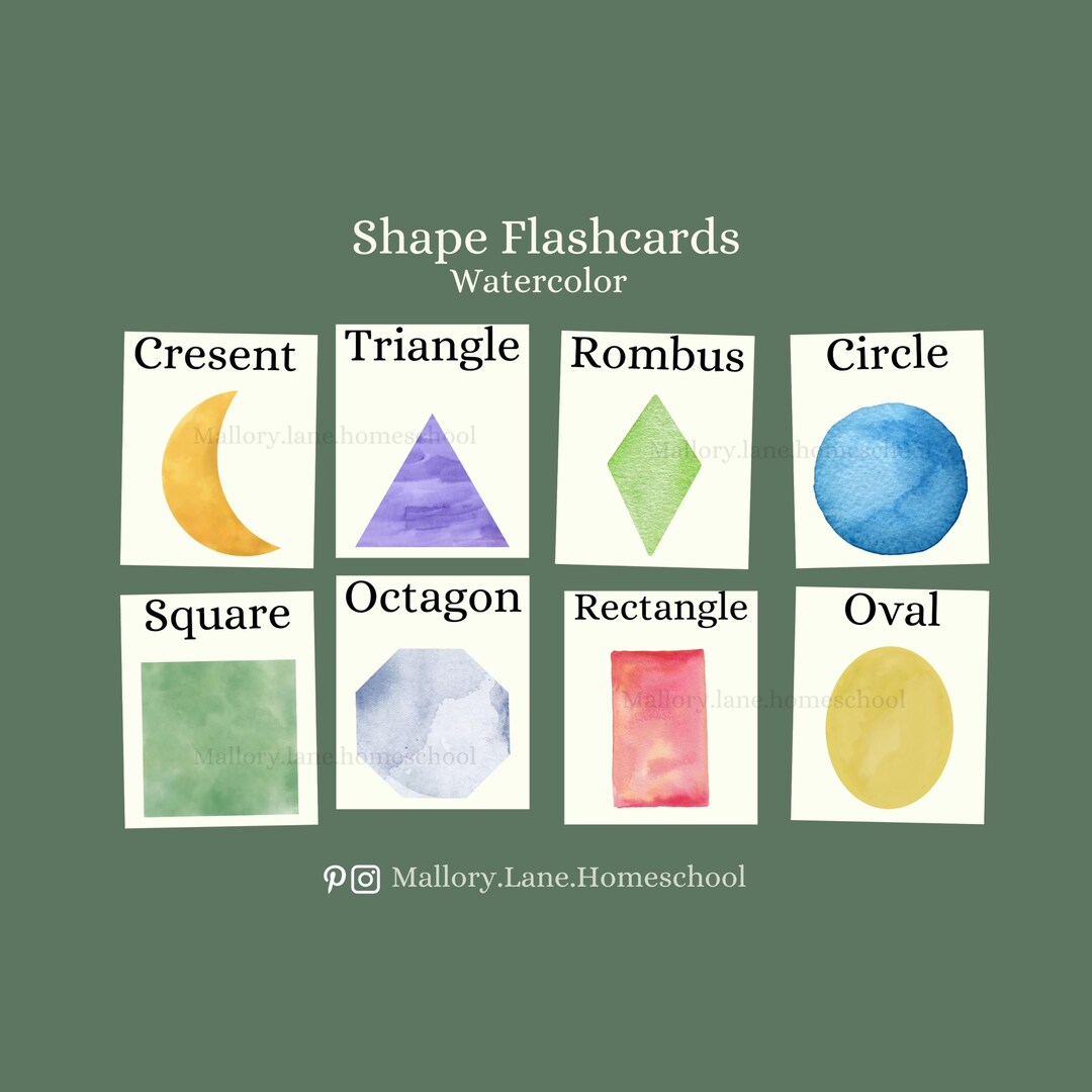 Watercolor Shapes Flashcards | Homeschool - Etsy
