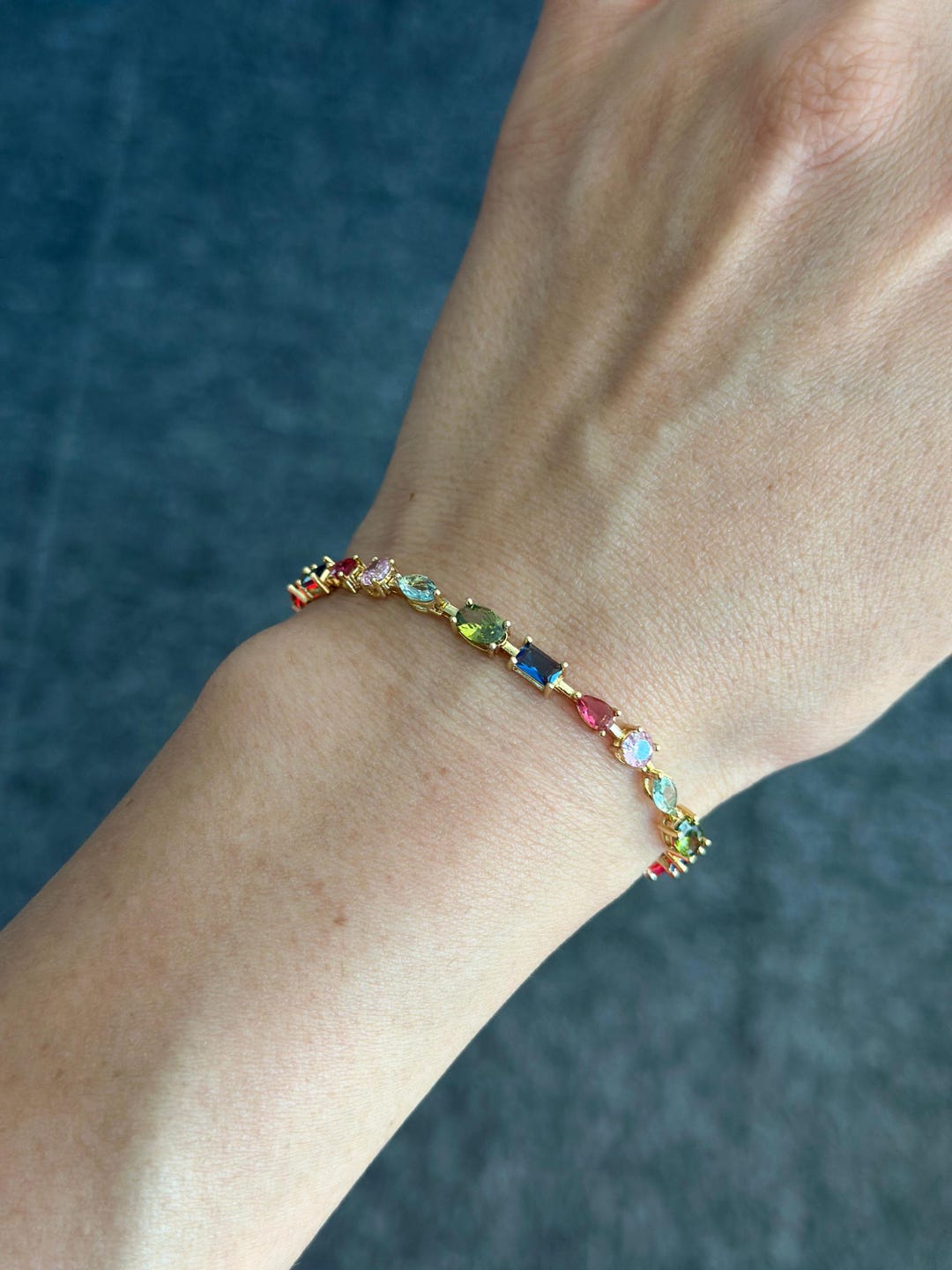Colorful Gemstone Bracelet Gold Plated - Rainbow Crystal Jewelry for ...