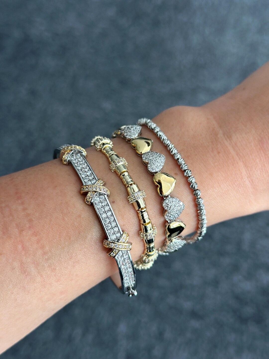 Dainty Diamonds Xoxo Bangle Bracelet - Gold Plated Gemstone Bangle ...