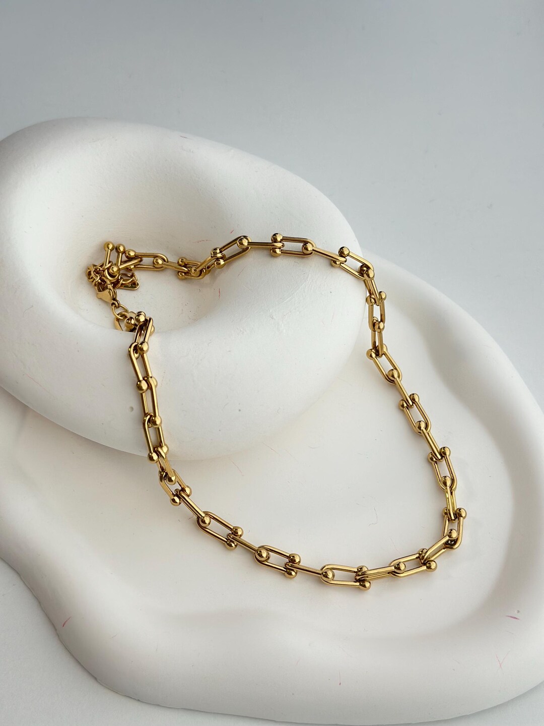 U Shaped Stainless Steel Chain Necklace Gold U Shaped Link Necklace ...