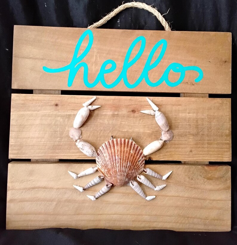 Hello Crab, Coastal Wall Sign - Etsy