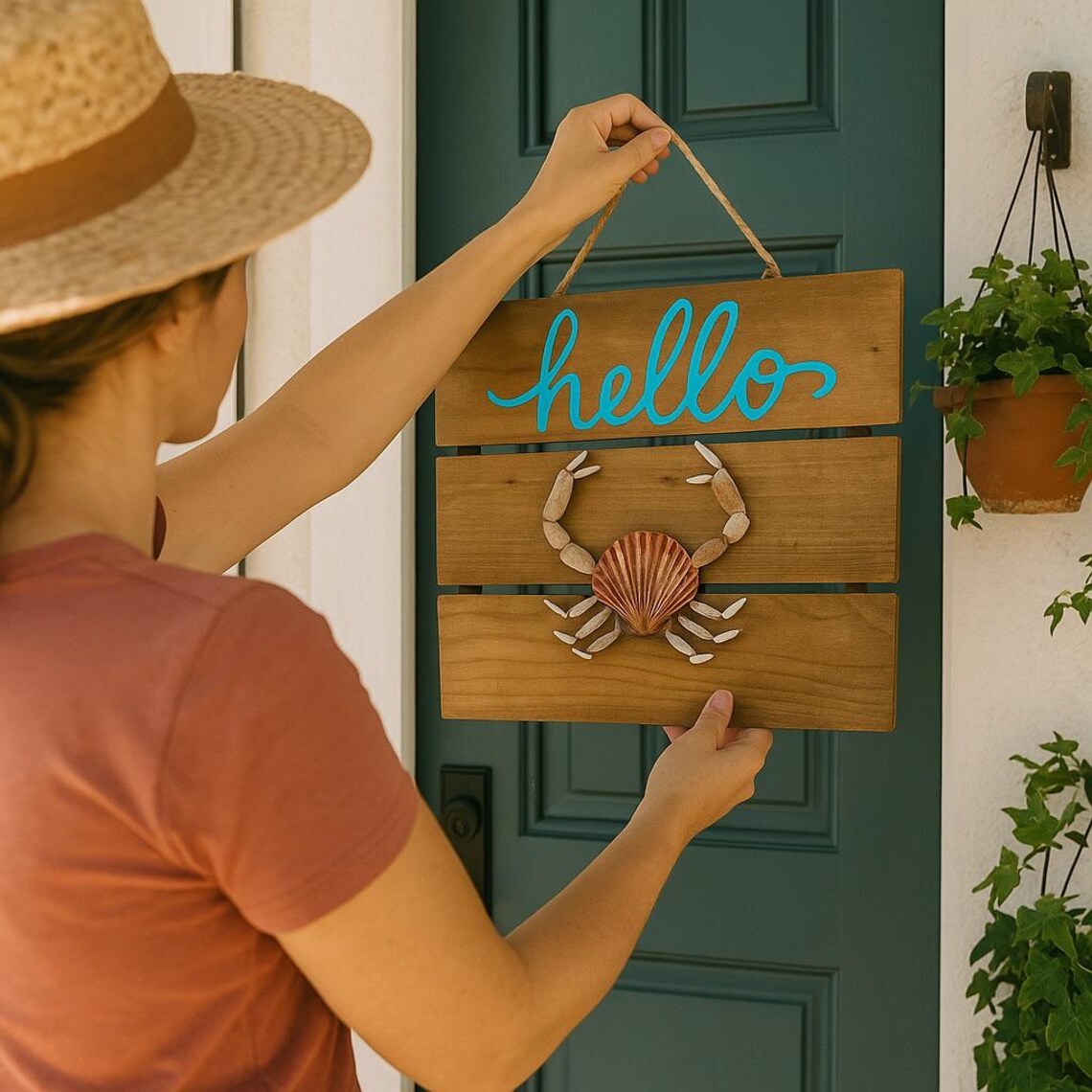 Hello Crab, Coastal Wall Sign - Etsy