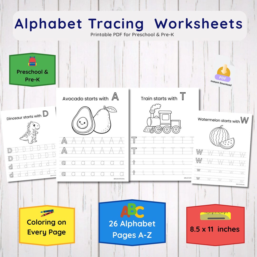 Alphabet Tracing Worksheets for Preschool Pre-k Printable A–Z Uppercase ...